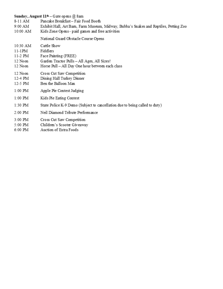 2024 Fair Schedule – The Middlefield Fair