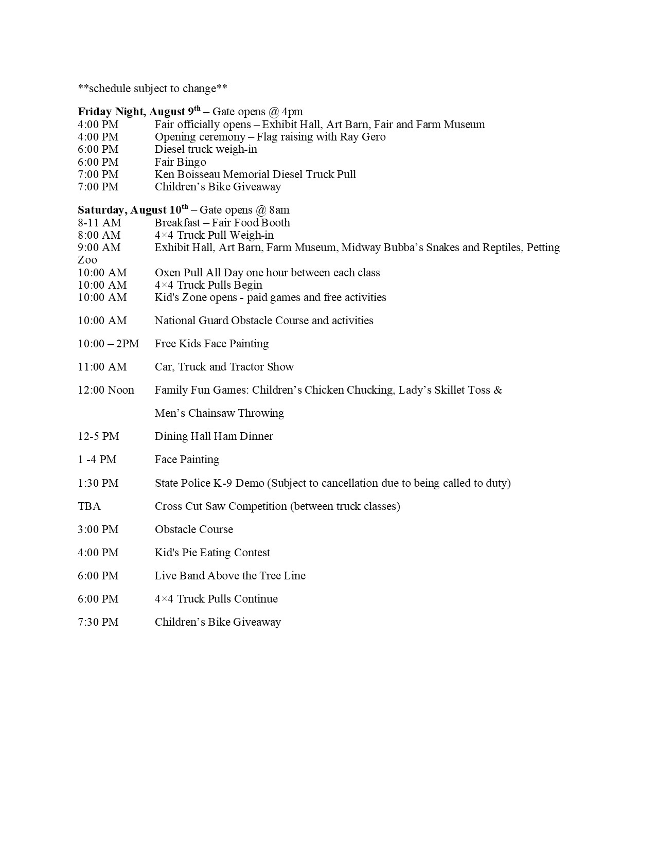 2024 Fair Schedule – The Middlefield Fair