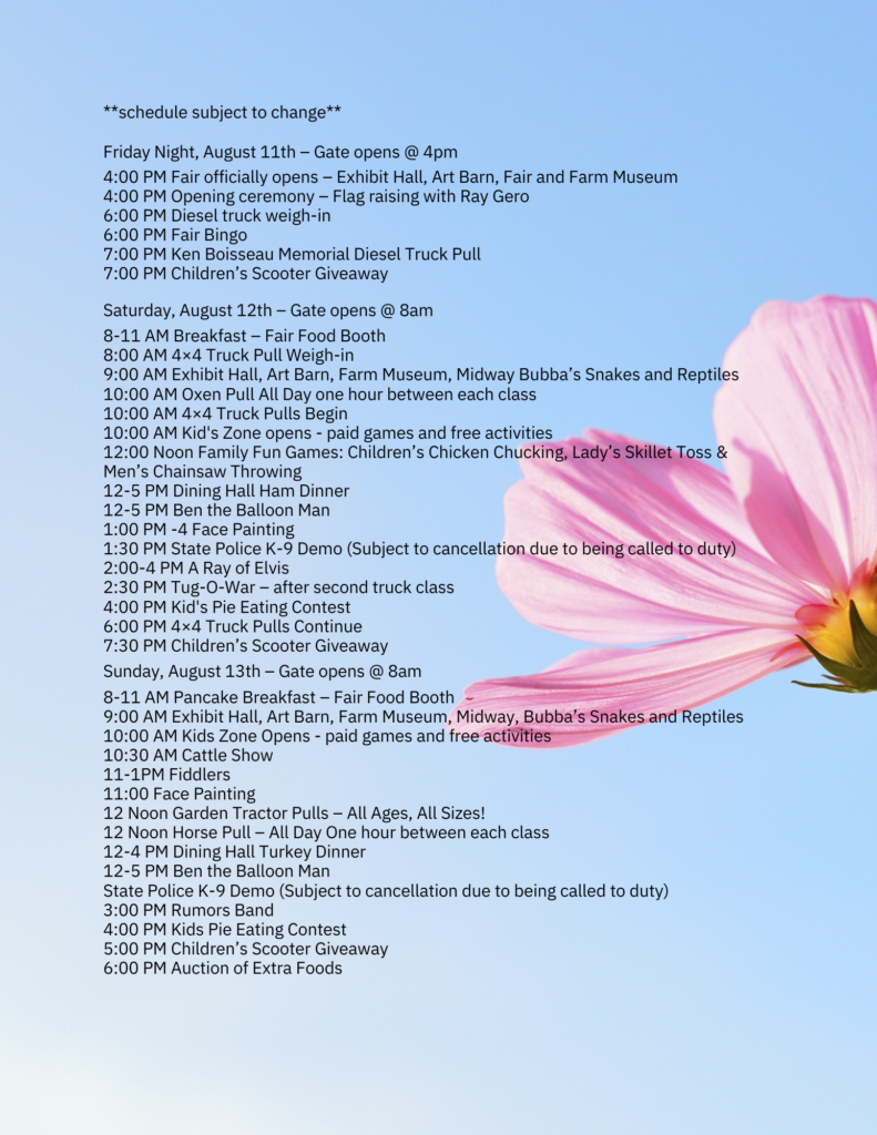 2023 Fair Schedule – The Middlefield Fair