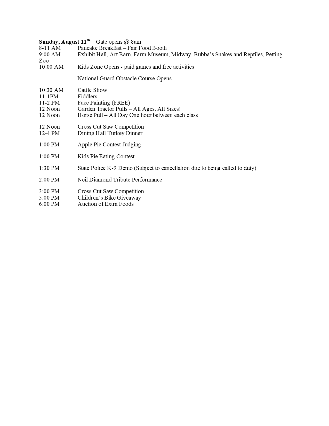 2024 Fair Schedule – The Middlefield Fair