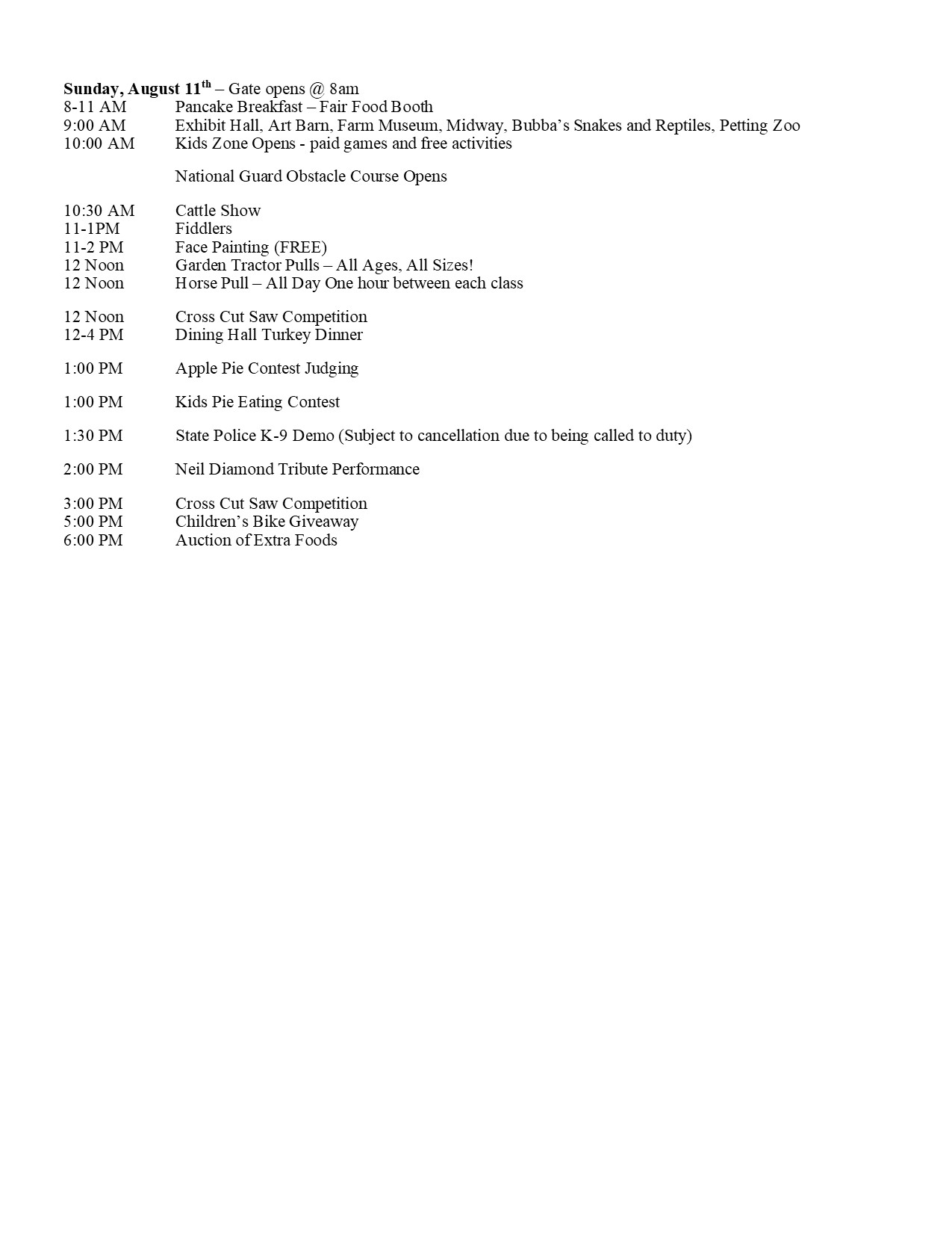 2024 Fair Schedule – The Middlefield Fair